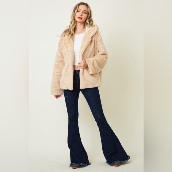 Jackets & Coats | Open Soft Faux Fur Jacket With Hoodie | Poshmark